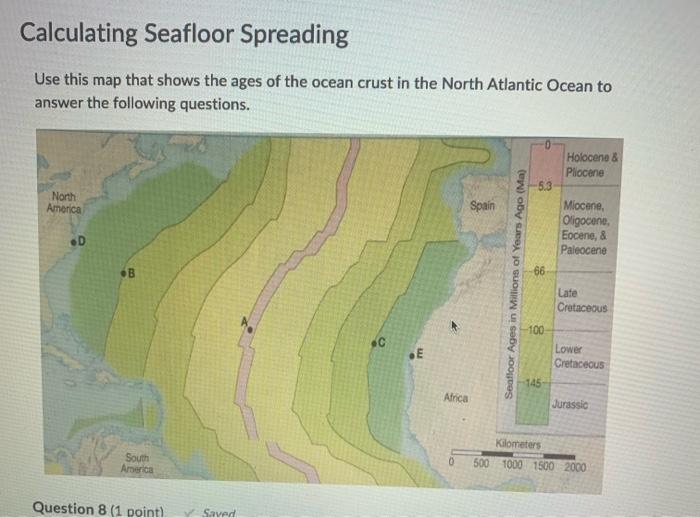 Solved Use this map that shows the ages of the ocean crust | Chegg.com
