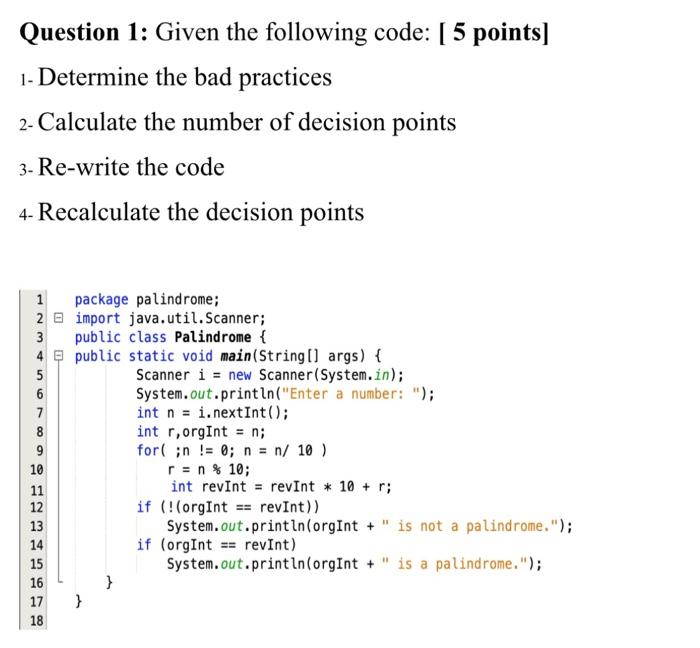 Solved Question 1: Given the following code: [ 5 points] 1- | Chegg.com