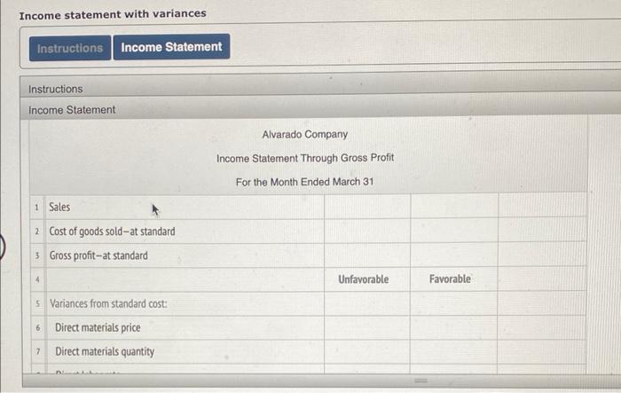 Solved Income statement with variances instructions Alvarado | Chegg.com