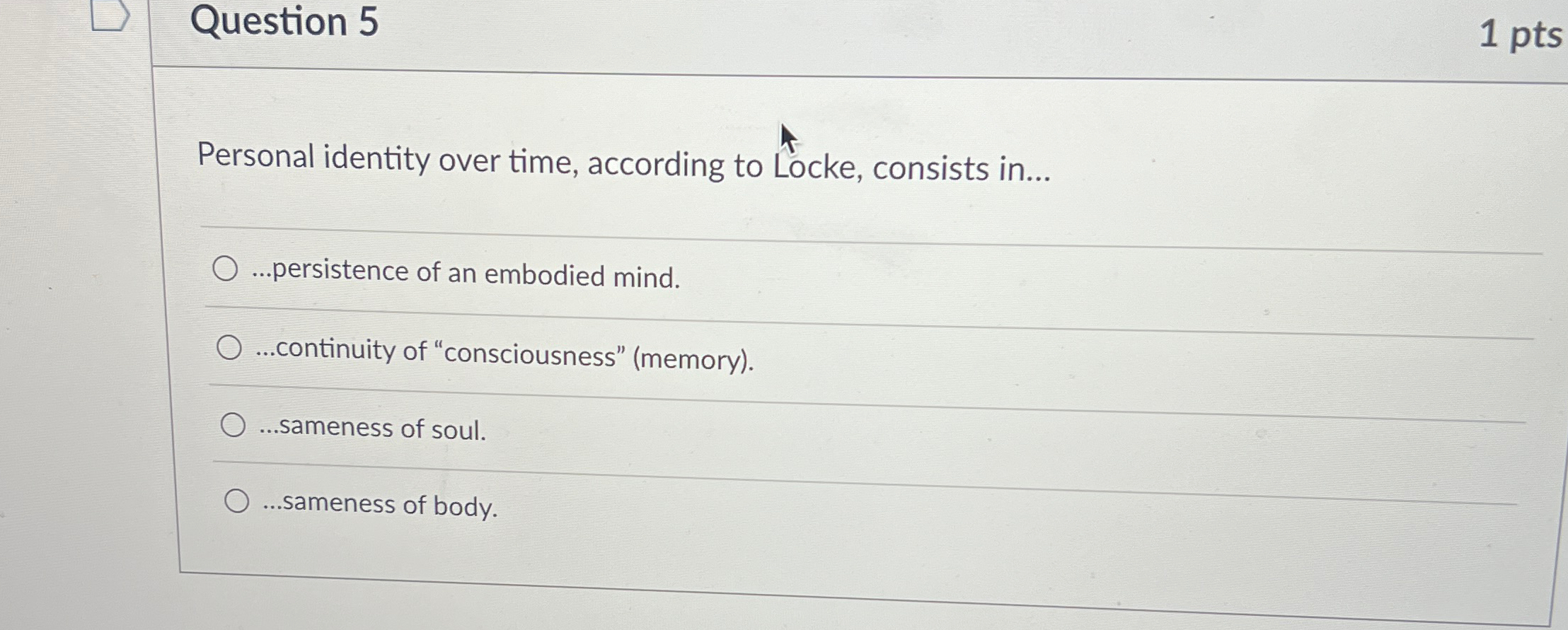 Solved Question 51 ﻿ptsPersonal identity over time, | Chegg.com
