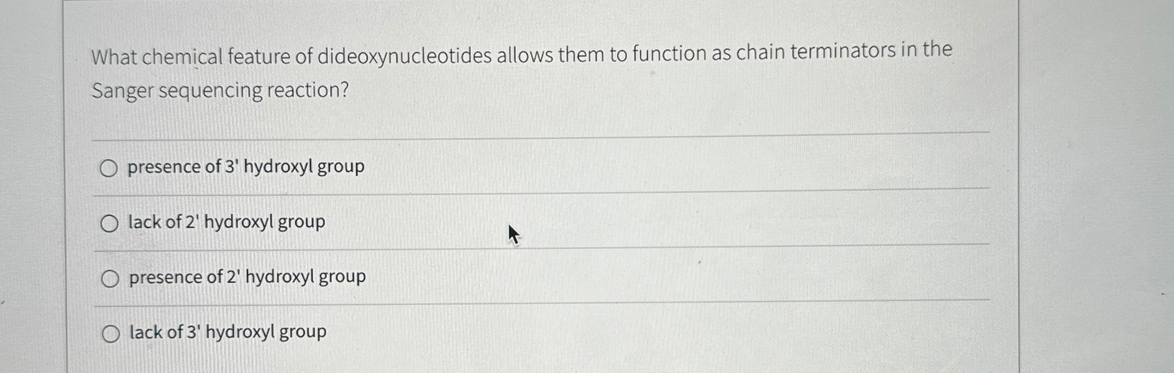 Solved What chemical feature of dideoxynucleotides allows | Chegg.com