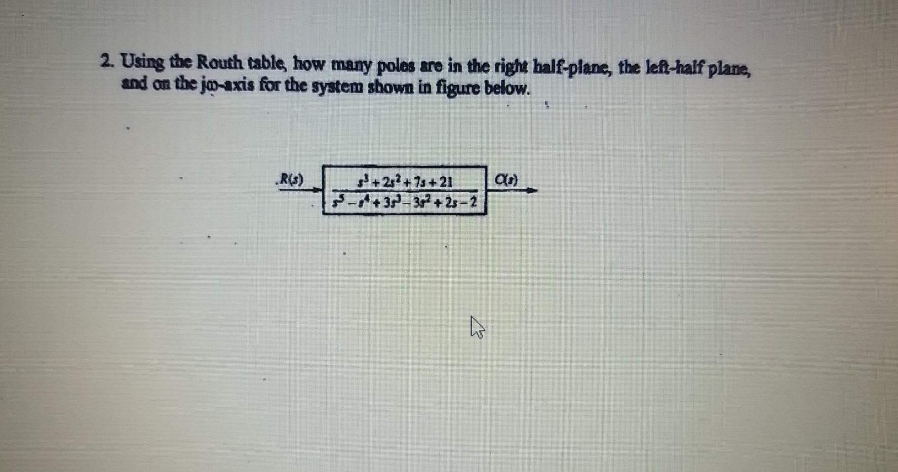 Solved 2. Using the Routh table, how many poles are in the | Chegg.com