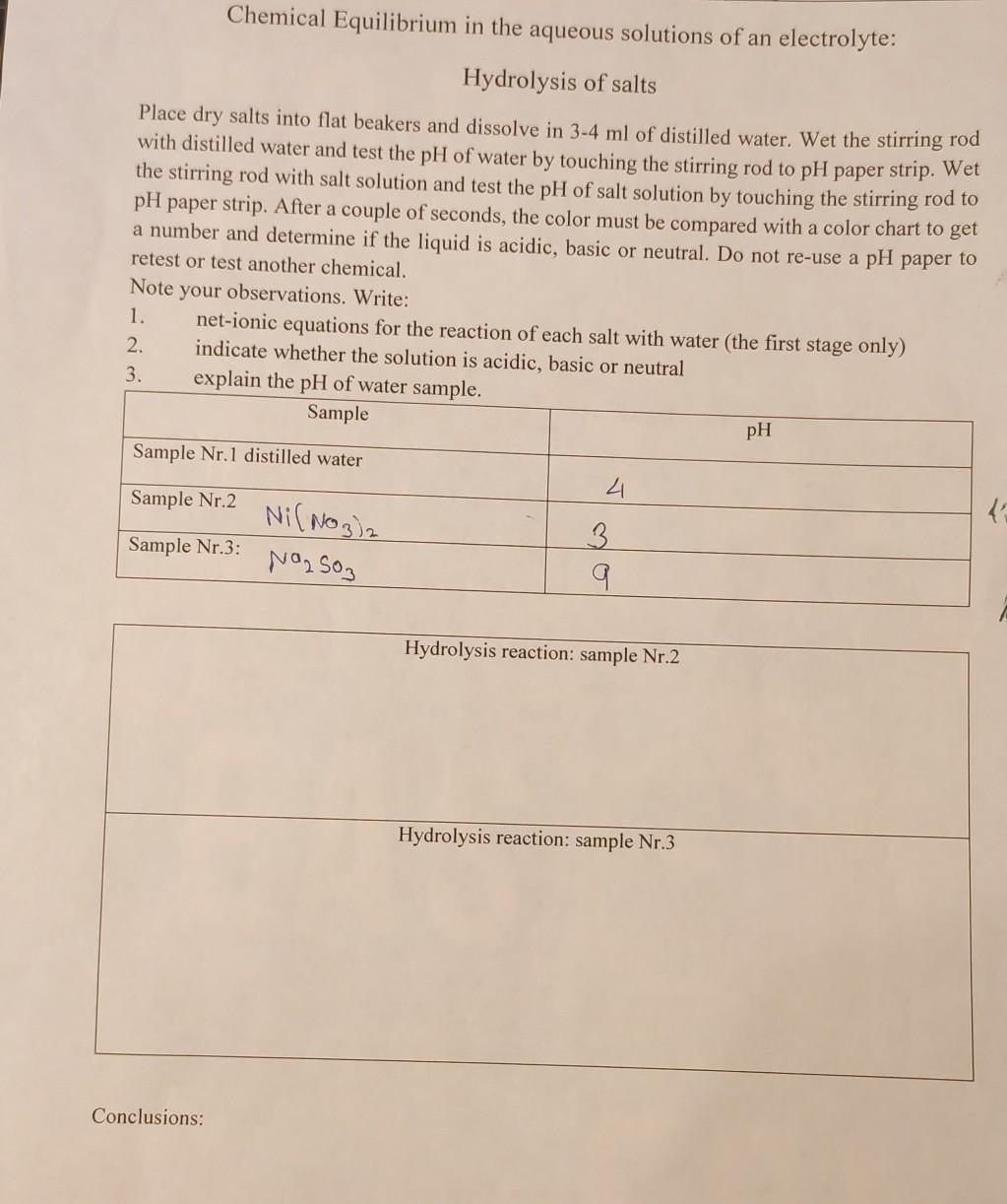 Solved Chemical Equilibrium in the aqueous solutions of an | Chegg.com