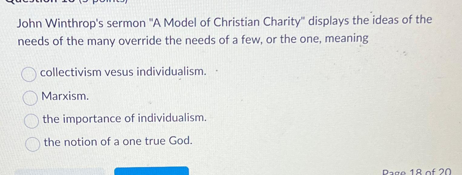 Solved John Winthrop's sermon "A Model of Christian Charity" | Chegg.com