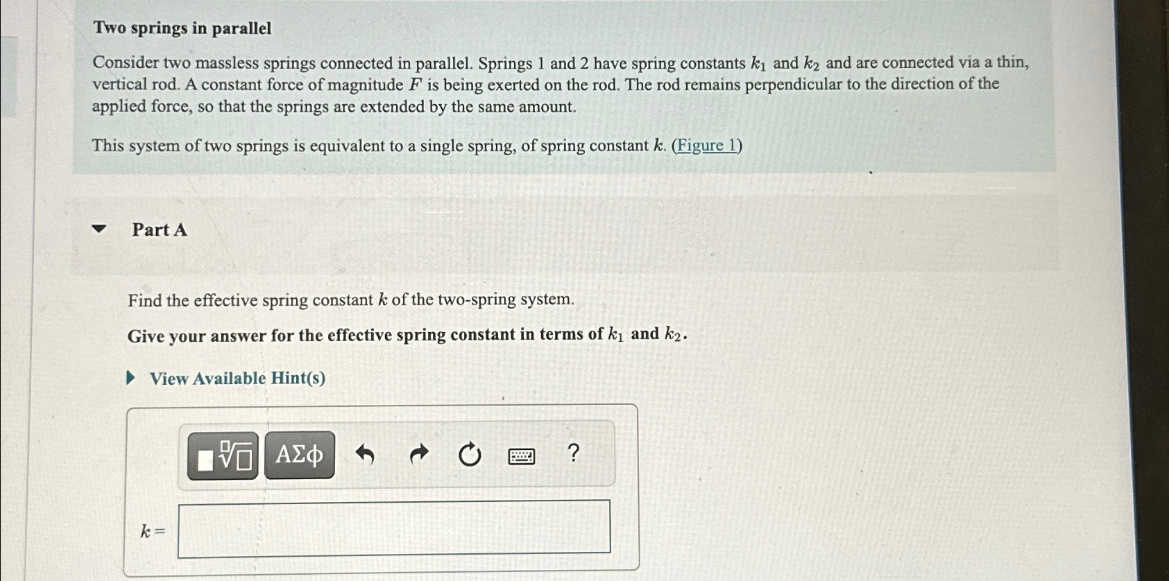 Solved Two Springs In Parallelconsider Two Massless Springs