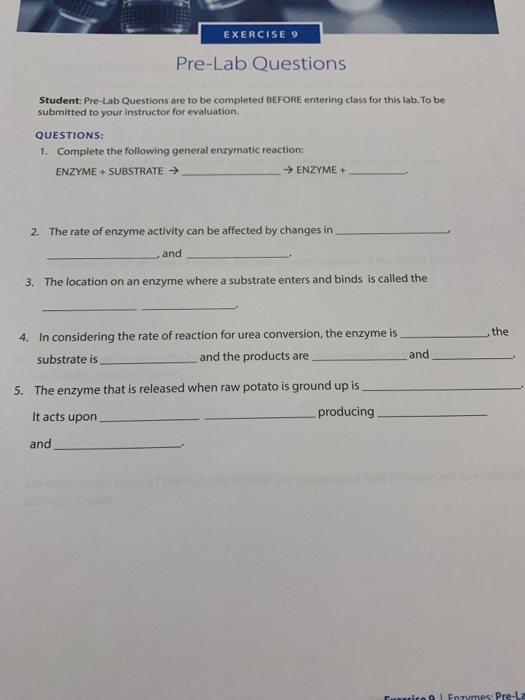 EXERCISE 9 Pre-Lab Questions Student: Pre-Lab | Chegg.com
