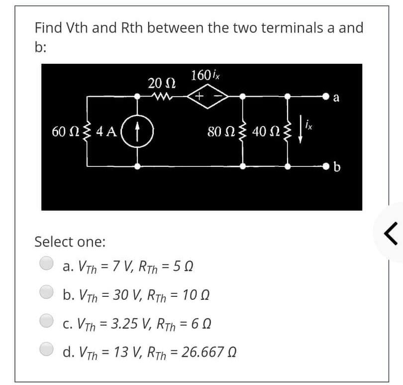 Solved Find Vth and Rth between the two terminals a and b: | Chegg.com