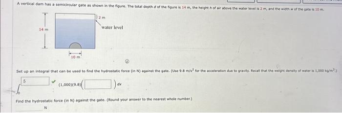 Solved ∫0 (1,000)(9.8)(1)dx Find the hydrostatic force (in | Chegg.com