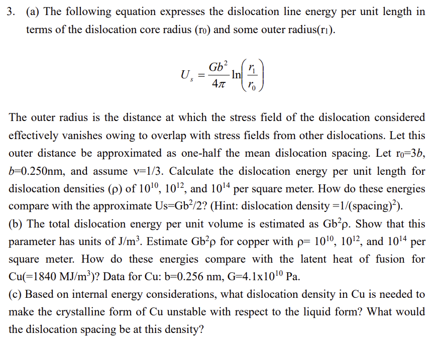 (a) ﻿The following equation expresses the dislocation | Chegg.com