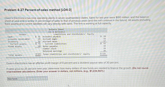 Solved Problem 4-27 Percent-of-sales method [LO4-3] Owen's | Chegg.com