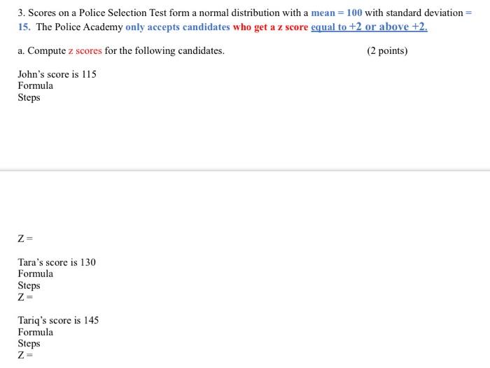 Solved 3. Scores on a Police Selection Test form a normal | Chegg.com