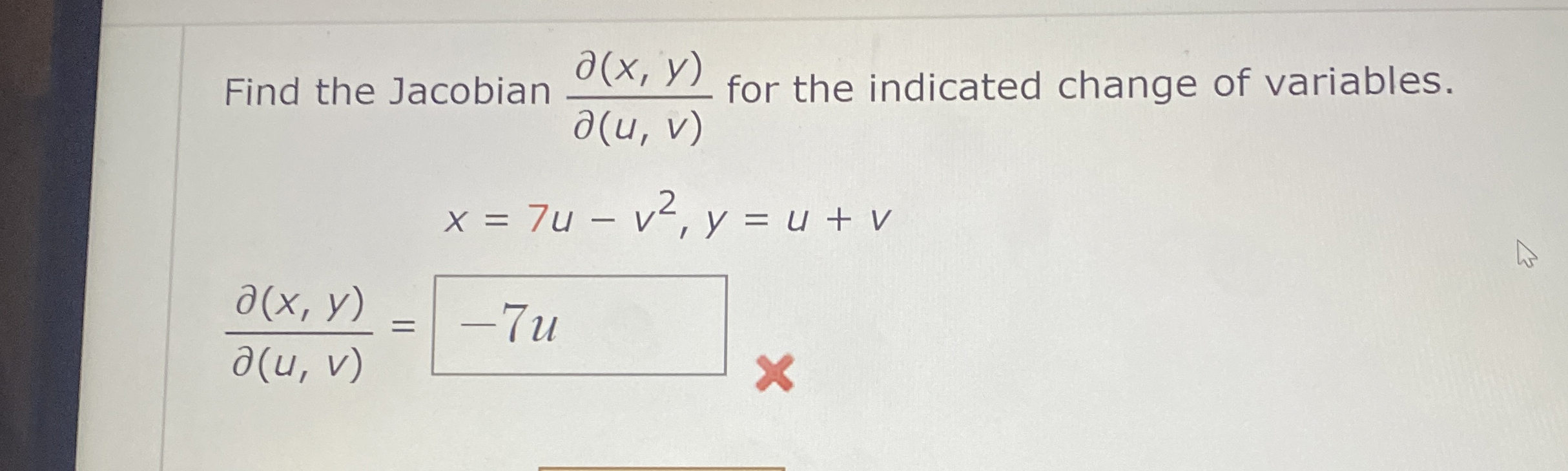 Solved Find the Jacobian del(x,y)del(u,v) ﻿for the indicated | Chegg.com
