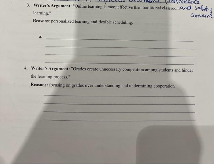 Solved 3. Writer's Argument: "Online learning is more | Chegg.com