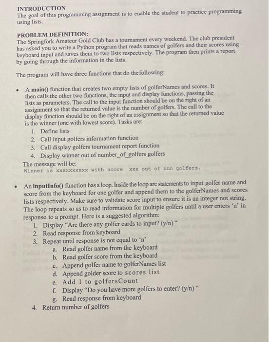 Solved INTRODUCTION The goal of this programming assignment | Chegg.com