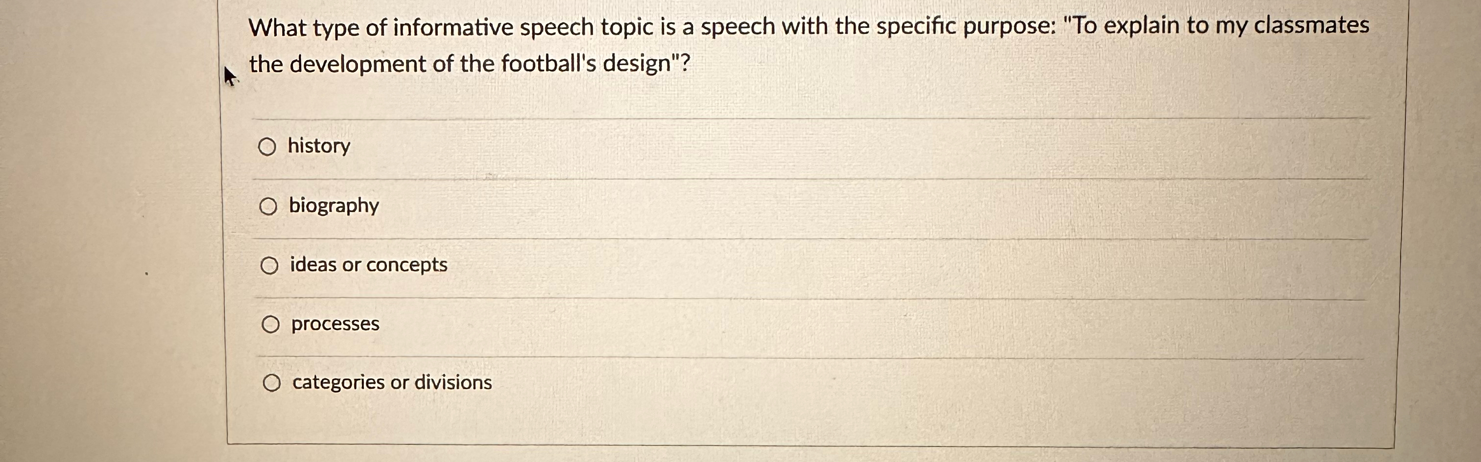 Solved What type of informative speech topic is a speech | Chegg.com