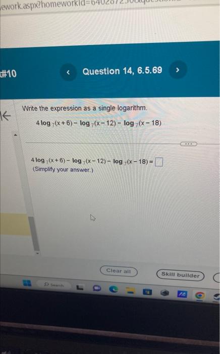 Solved Write the expression as a single logarithm. | Chegg.com
