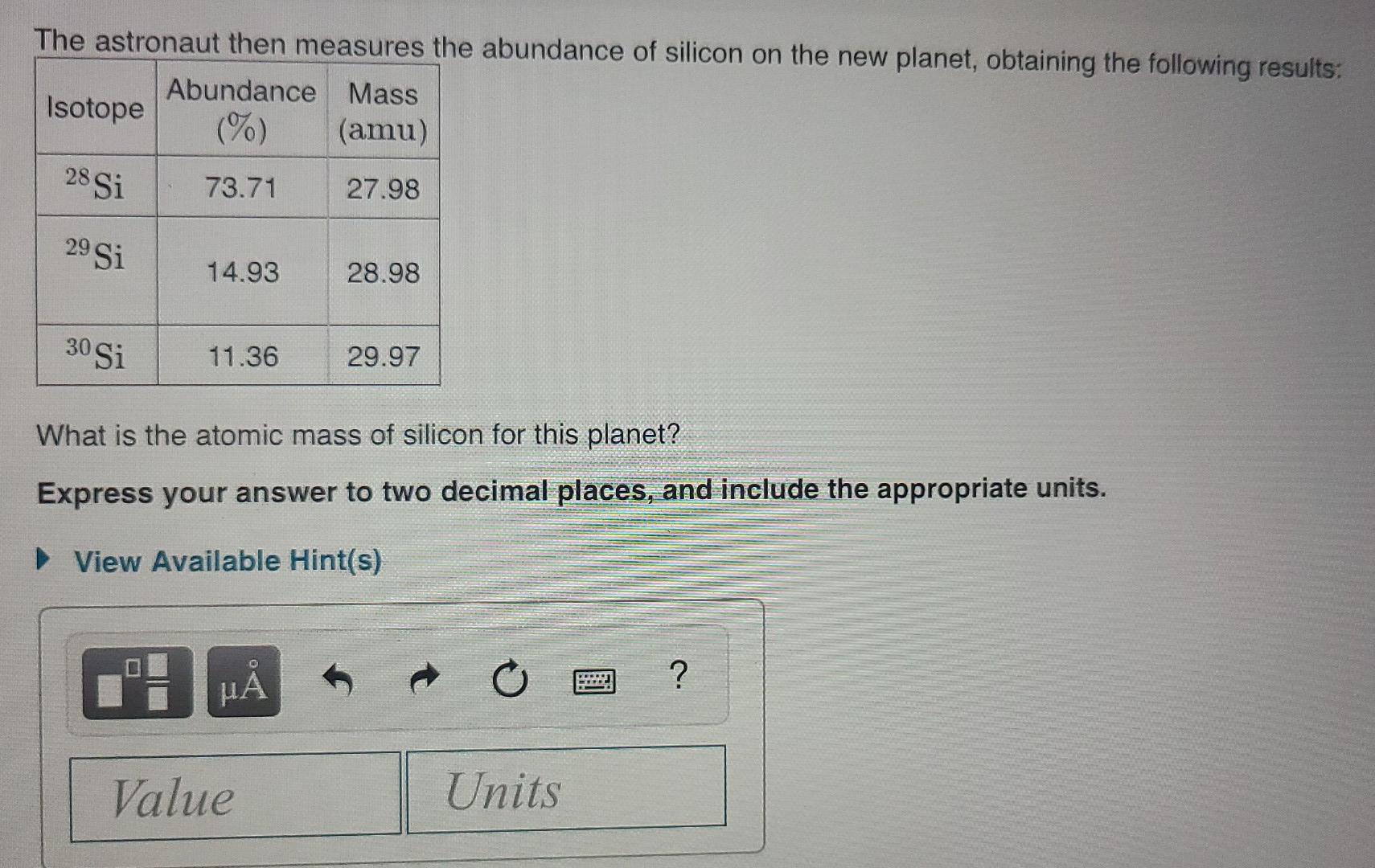 Solved The astronaut then measures the abundance of silicon | Chegg.com