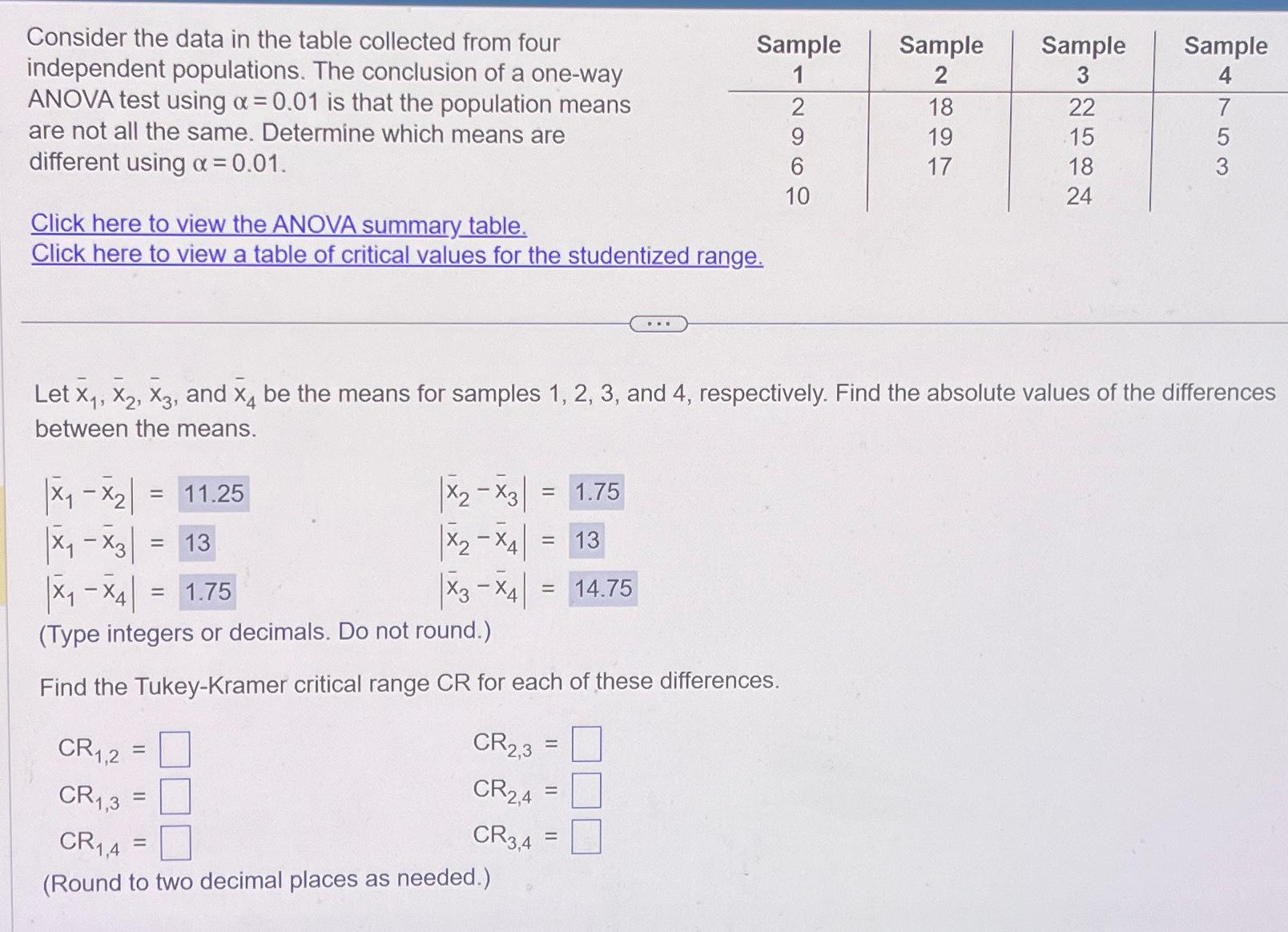 Solved Consider the data in the table collected from four | Chegg.com