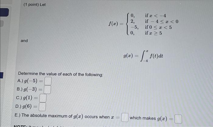 Solved (1 point) Let [ f(x)=left{egin{array}{ll} 0, & ext { | Chegg.com