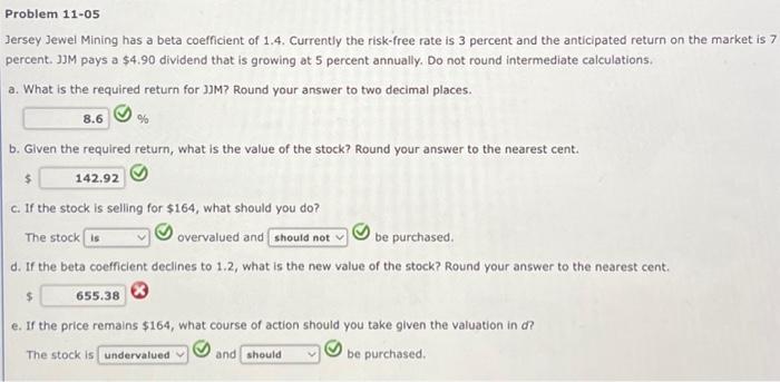 Solved Problem 11-05 Jersey Jewel Mining has a beta | Chegg.com