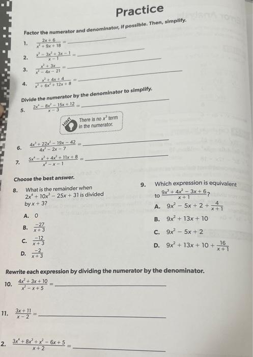 Solved Practice Factor the numerator and denominator, # | Chegg.com