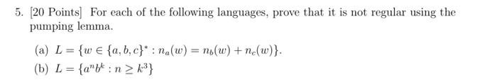 Solved 5. [20 Points] For each of the following languages, | Chegg.com
