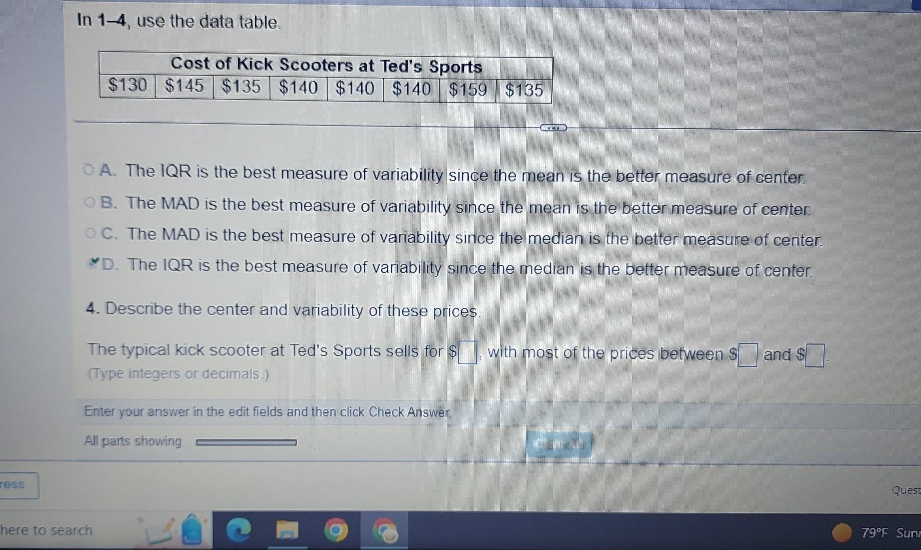 Solved In 1−4, use the data table. A. The IQR is the best | Chegg.com