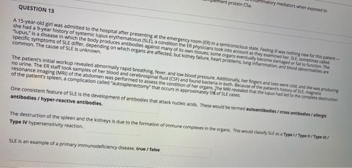 Solved ment protein C5a Ammatory mediators when exposed to | Chegg.com