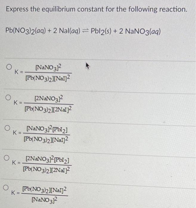 Solved Express the equilibrium constant for the following | Chegg.com