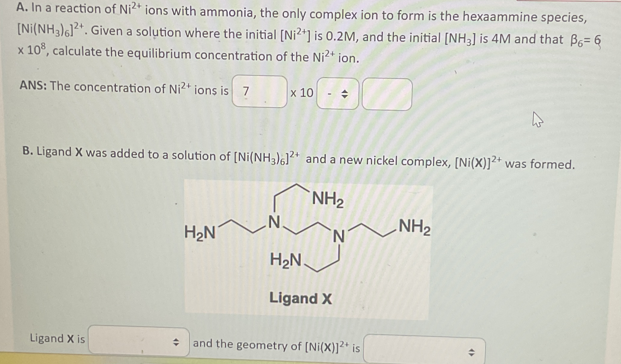 A. ﻿In a reaction of Ni2+ ﻿ions with ammonia, the | Chegg.com