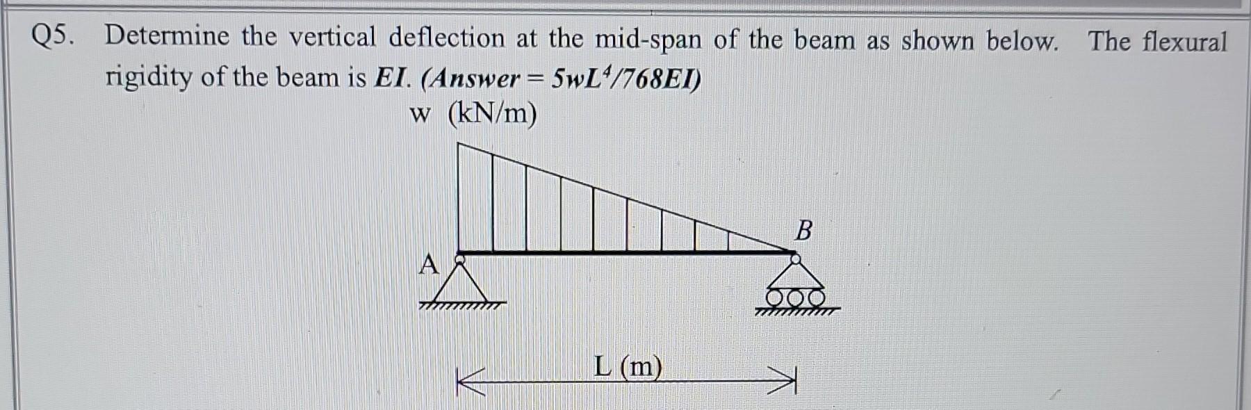 Solved 5 Determine The Vertical Deflection At The Mid Span