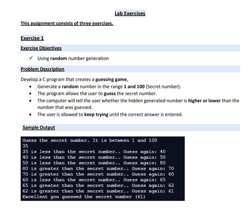 Solved Lab Exercises This assignment consists of three | Chegg.com