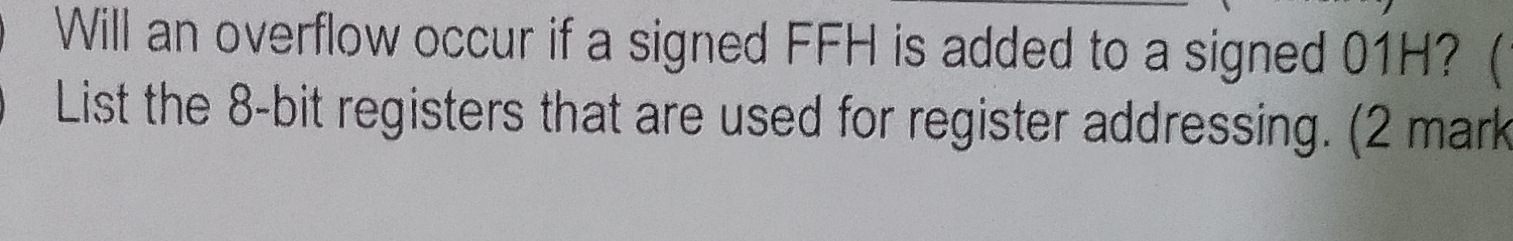 Solved Will an overflow occur if a signed FFH is added to a | Chegg.com
