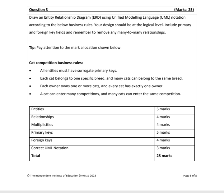 Solved Draw an Entity Relationship Diagram (ERD) using | Chegg.com