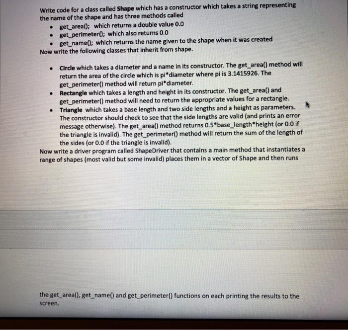 Solved Write code for a class called Shape which has a | Chegg.com