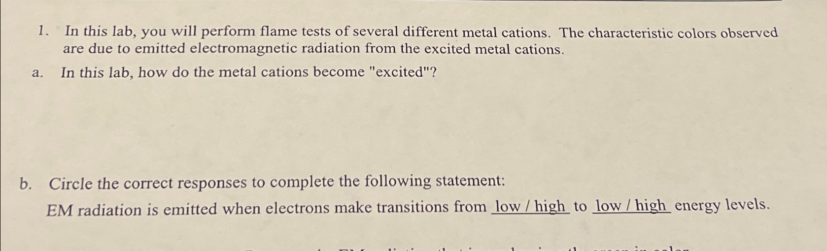 Solved In this lab, you will perform flame tests of several | Chegg.com