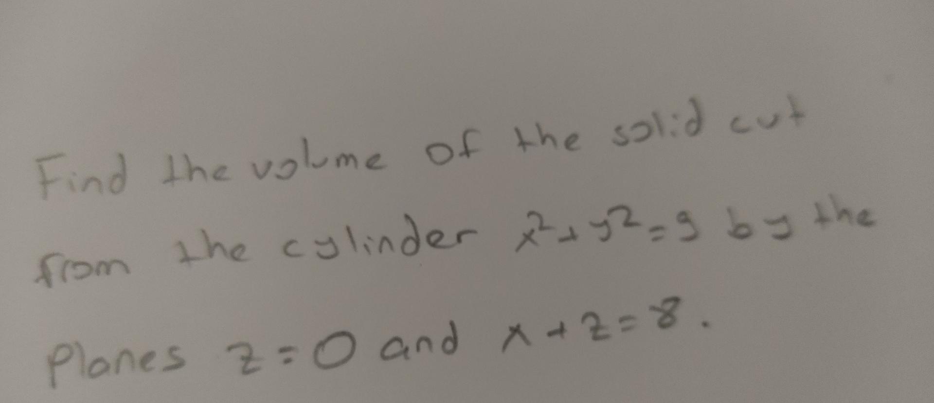 Solved Find the volume of the solid cut from the cylinder | Chegg.com