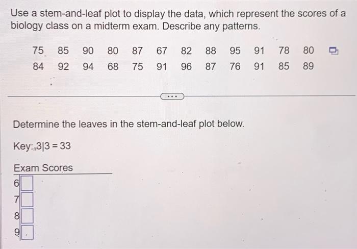 Use a stem-and-leaf plot to display the data, which | Chegg.com