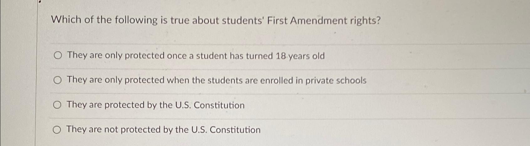 Solved Which of the following is true about students' First | Chegg.com