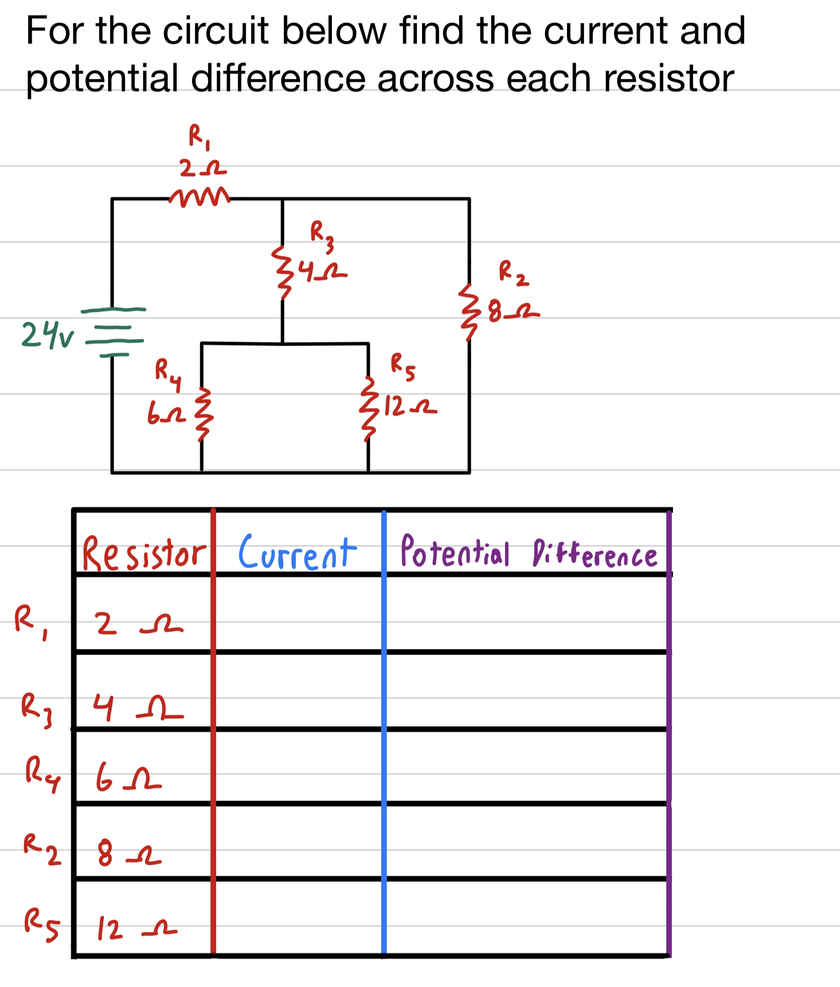 Solved For the circuit below find the current andpotential | Chegg.com