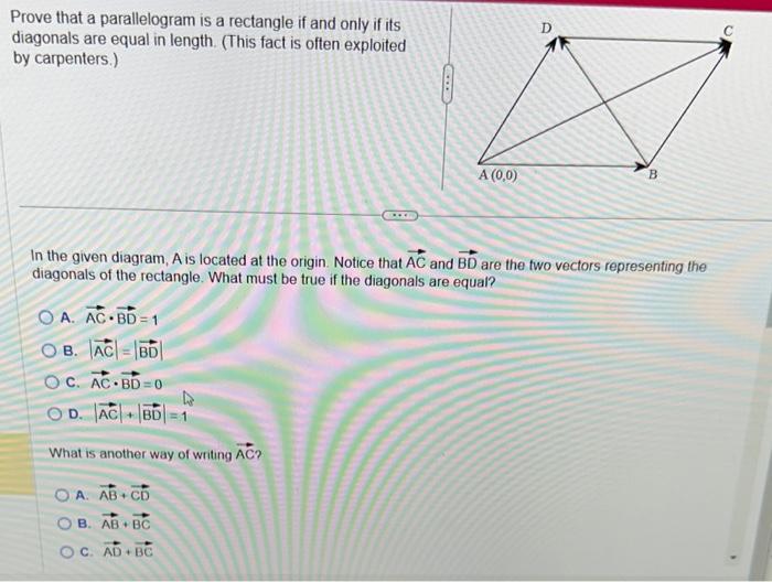 Solved Prove that a parallelogram is a rectangle if and only | Chegg.com