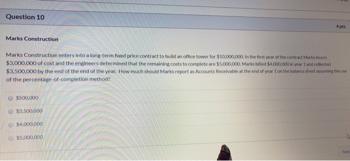 Solved Question 10 4 pts Marks Construction Marks | Chegg.com
