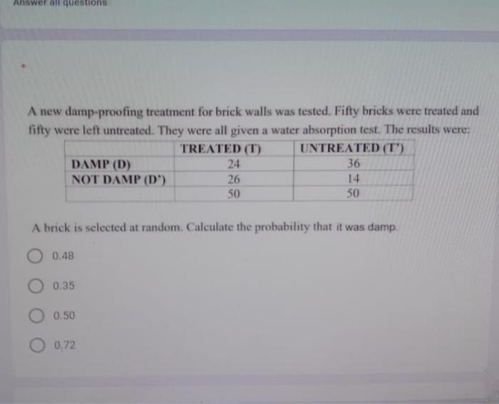 Solved Answer all questions A new damp-proofing treatment | Chegg.com