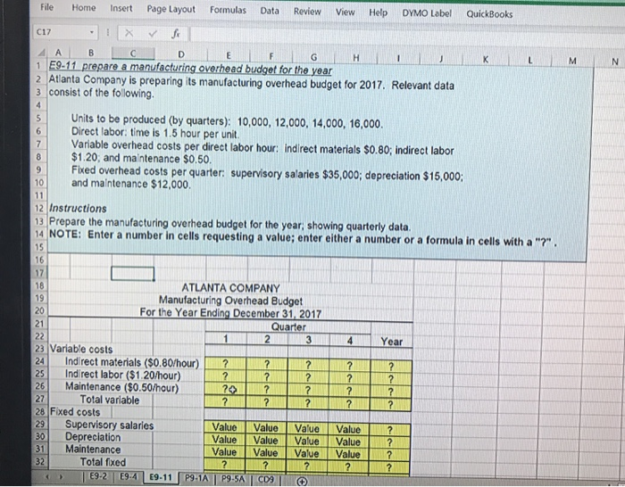 Solved QuickBooks File Home Insert Page Layout Formulas Data | Chegg.com
