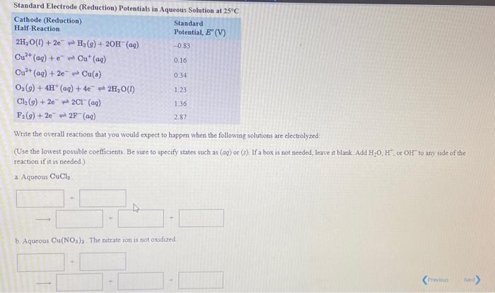Solved Standard Electrode (Reduction) Potentials in Aqueous | Chegg.com