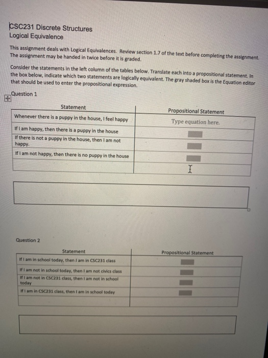 Solved |CSC231 Discrete Structures Logical Equivalence This | Chegg.com