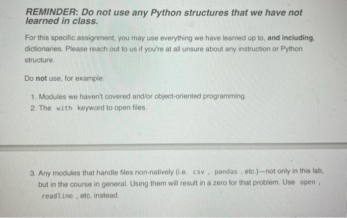 Solved Reminder Do Not Use Any Python Structures That We 8145