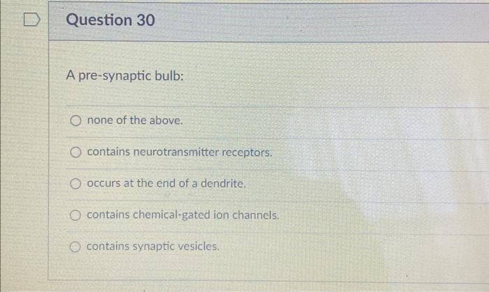 Solved A pre-synaptic bulb: none of the above. contains | Chegg.com