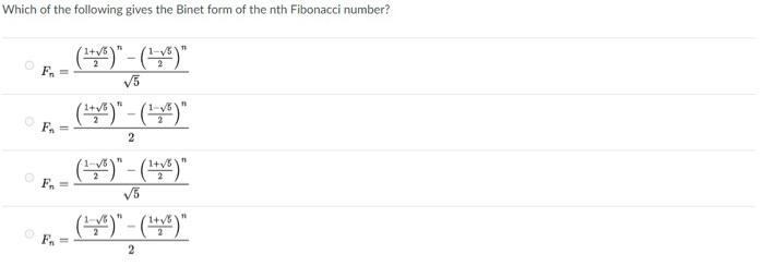 Solved Which of the following gives the Binet form of the | Chegg.com