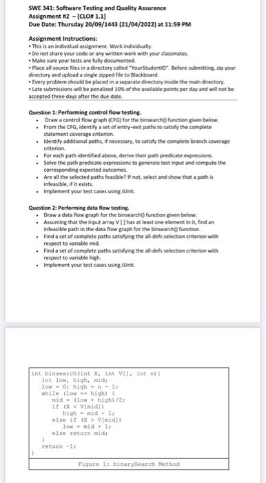 Solved SWE 341: Software Testing and Quality Assurance | Chegg.com